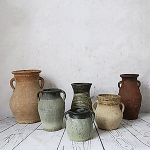 DWQ Vase Handmade Vintage Vase Ceramic Flower Vase 11.8in/30cm, Old Clay Pottery Flower Arrangement Container for Living Room Garden Home Ornaments