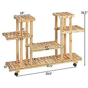 Happygrill Plant Stand Flower Display Rack Wooden Plant Shelves Bonsai Display Shelf with Wheels