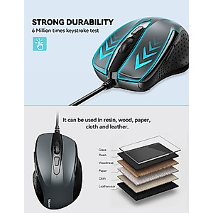 TECKNET Pro S2 High Performance Wired USB Mouse, 6 Buttons, Upto 2000dpi
