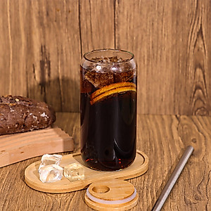 Moretoes Smoothie Cup 6pcs 16oz, Glass Cups with Lids and Straws, Drinking Glasses Set, Cute Tumbler Cup