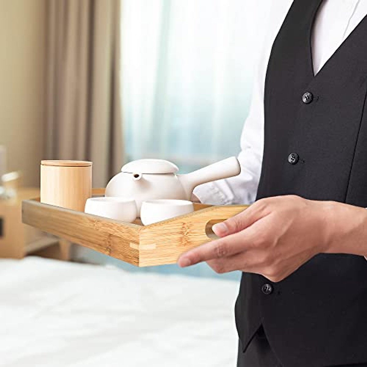 Enkrio Wood Serving Tray 3 Pack Food Tray with Handles Serving Tray Breakfast Tray Coffee Table Tray for Coffee Food Breakfast Dinner