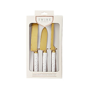 Twine 3 Piece Knives Set with Ceramic Star Pattern Handles for Hard and Soft Cheese, Set of 1, White