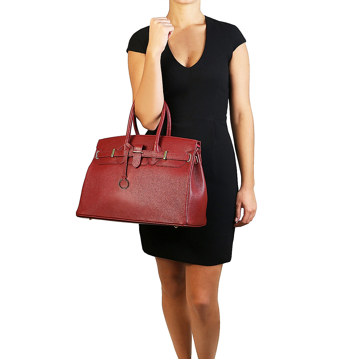 Tuscany Leather - TL Bag - Leather handbag with golden hardware - TL141529 (Red)