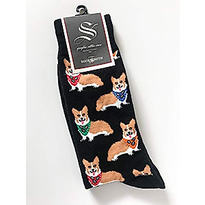 Socksmith Mens' Novelty Crew Socks "Corgi", Black, Sock Size 10-13, Shoe Size 7-12.5