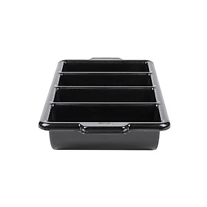 RW Clean 21.9 x 14.2 x 3.5 Inch Silverware Organizer, 1 Crack-Resistant Cutlery Tray - 4 Compartments, Built-In Handles, Black Plastic Utensils Drawer Holder, Wrap-Resistant, For Kitchen Organization