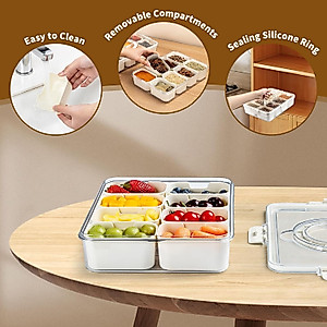 Plastic Divided Serving Tray with Lid and Handle Snack Box Charcuterie Container Portable Snack Platters Organizer for Candy, Fruits, Snacks, Nuts, for Party, Entertaining, Picnic (8 compartments)