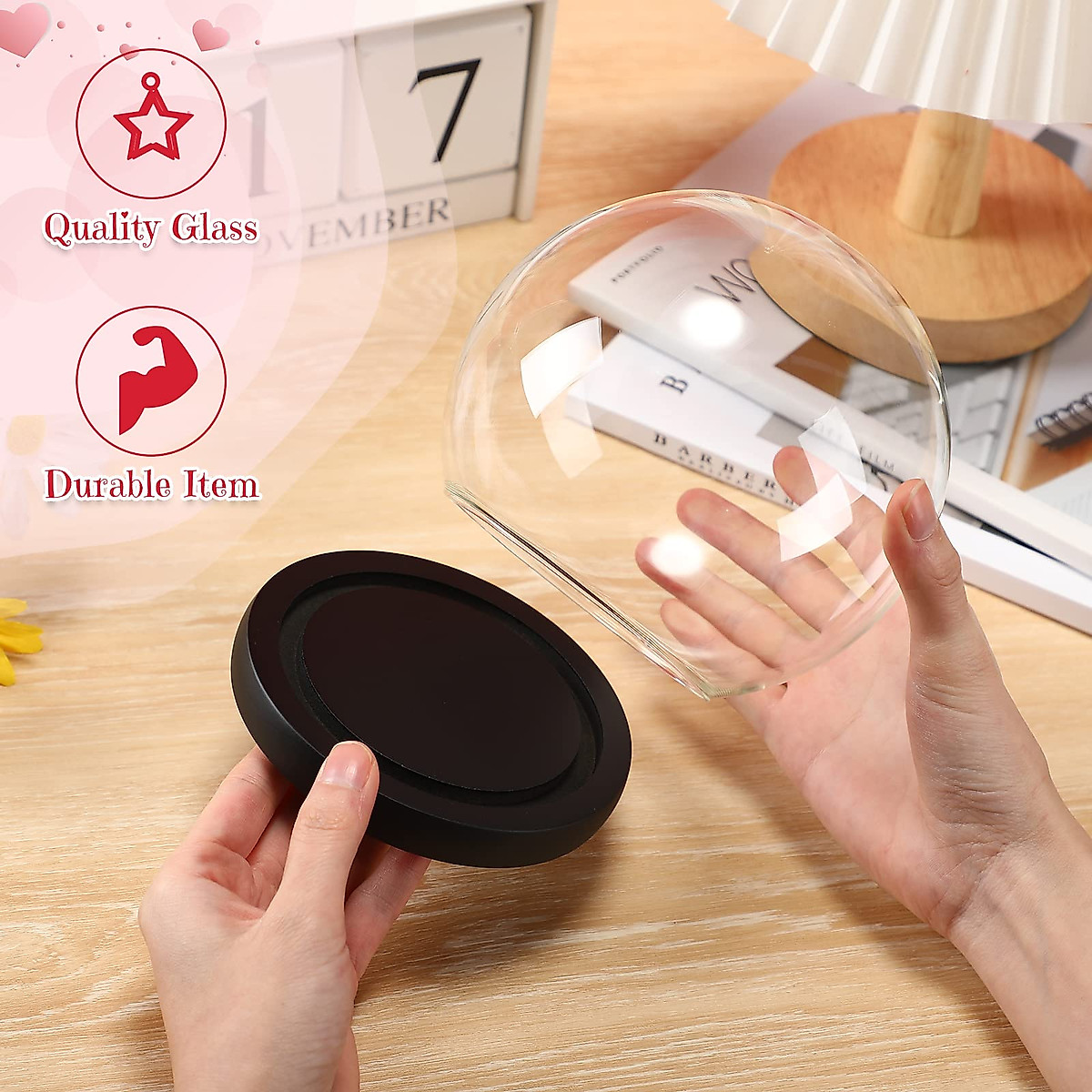 Tuanse 4-Piece Glass Dome Display Showcase with Wood Base - DIY Craft Keepsake Globe Display Case - Gifts for Women, Wedding Tabletop Centerpiece Decoration