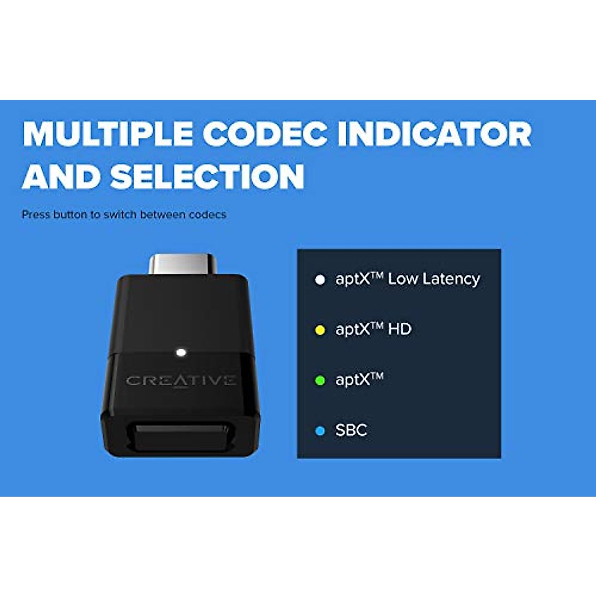Creative BT-W3 Bluetooth 5.0 USB-C Audio Transmitter, aptX LL and aptX HD, 3.5 mm Analog Mic for Voice Chat Support, Codec Indicator and Selection, Plug-and-Play for PS4, Nintendo Switch, PC, and Mac
