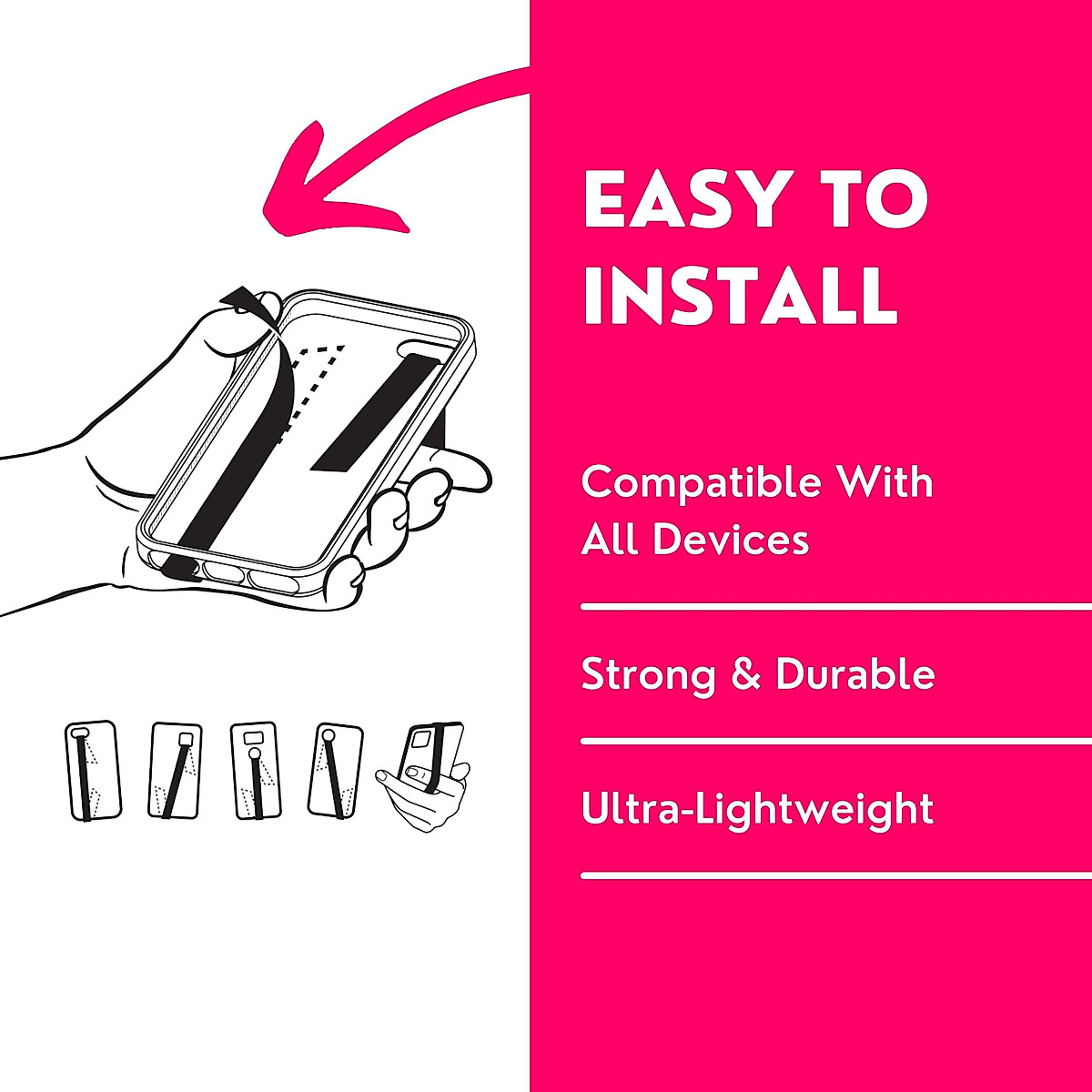 Phone Loops: Non-Elastic Phone Grip, Phone Strap, Phone Holder for Hand - Small, Light and Discreet Phone Loop Cell Phone Holder for Hand - Phone Finger Holder