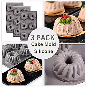 Elesinsoz 3pcs Mini Bundt Cake Pan, 6-Cavity Thickened Silicone Donut Molds Nonstick Fluted Cake Pans For Baking, Mini Tube Cake Baking Pan for Muffin, Coffee Cake, Jello - Grey