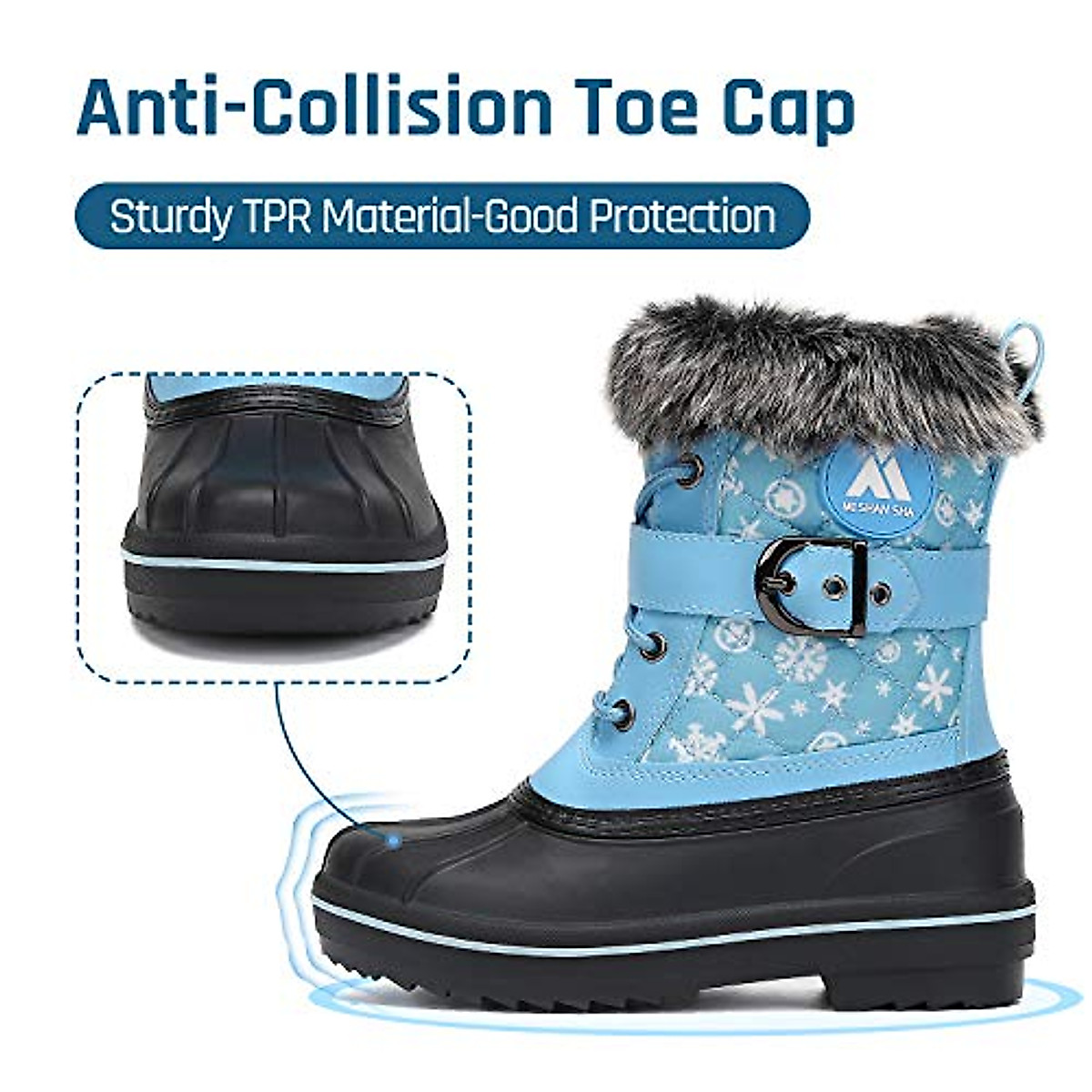 Mishansha Boys Girls Winter Snow Boots Outdoor Cold Weather Anti-Slip Kids Mid-Top Warm Boots Skiing Walking Sky Blue little kid 2