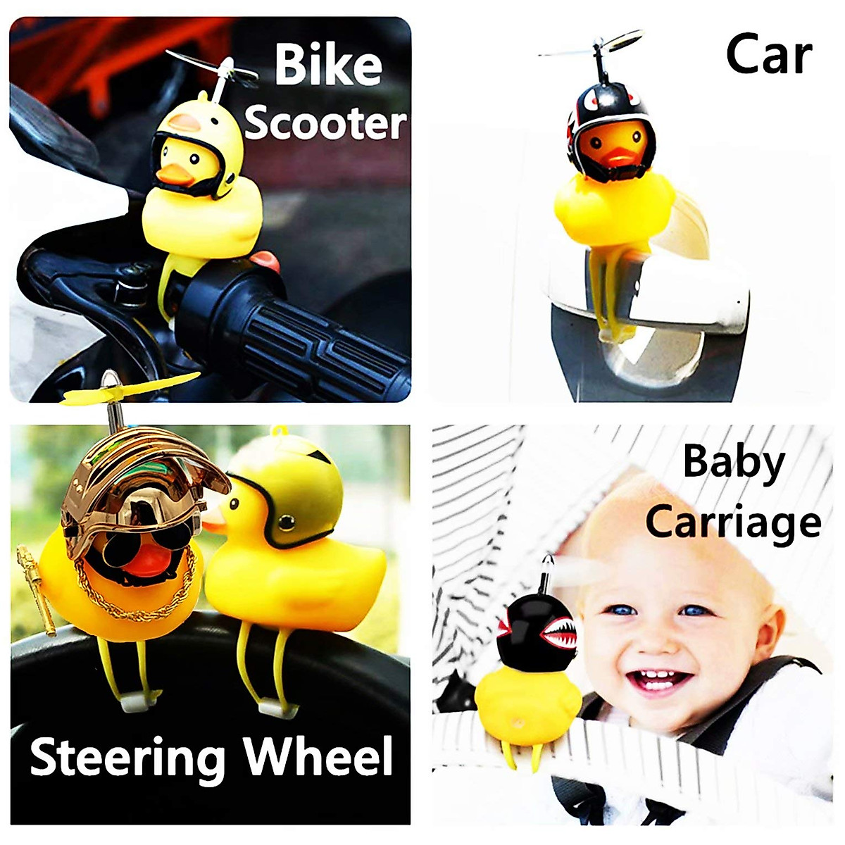 BYMYWAY Helmet Duck Bike Bell, Rubber Duck Helmet Toys Bicycle Light, Shining Duck Bicycle Handlebar Bell Light Horn Lamp for Sport Outdoor