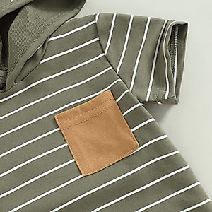 allshope Toddler Baby Boys Summer Outfits Stripes Short Sleeve Hooded Sweatshirt and Casual Elastic Drawstring Shorts Clothes Set