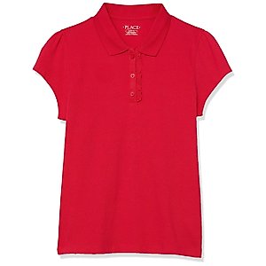 The Children's Place Girl's Short Sleeve Pique Polo, Ruby, Small