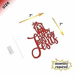 Happy Birthday Jesus Glitter Banner Pre-strung Happy Birthday Jesus Cake Topper for Christian Christmas Jesus' Birthday Decor