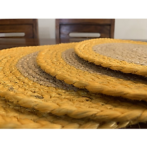 Nature4u 100% Jute Hand Braided Placemat Set of 4 Rustic Vintage Farmhouse Table top & Dining Table Round Placemat for Parties (14” Diameter, Natural Beige) Set of 4