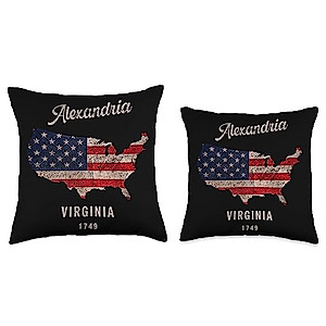 USA Classic Grunge Map Retro Apparel Alexandria, Virginia Throw Pillow, 16x16, Multicolor