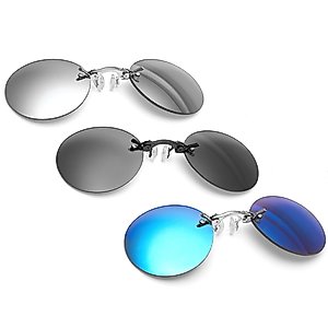 PROSOOL Sunglasses 3 Pack Retro Round Clip On Nose glasses Matrix Morpheus Movie rimless sunglasses (3 Pack, 3 Color), Normal Size