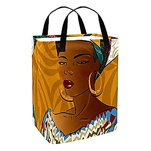 African Black Girl Print Collapsible Laundry Hamper, 60L Waterproof Laundry Baskets Washing Bin Clothes Toys Storage for Dorm Bathroom Bedroom