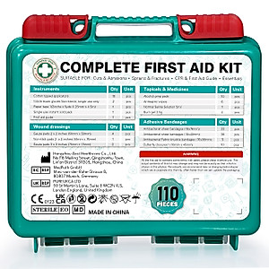 General Medi 110 Pieces Small First Aid Kit - HardCase First Aid Box - Contains Premium Medical Supplies for Travel, Home, Office, Vehicle, Camping, Workplace & Outdoor