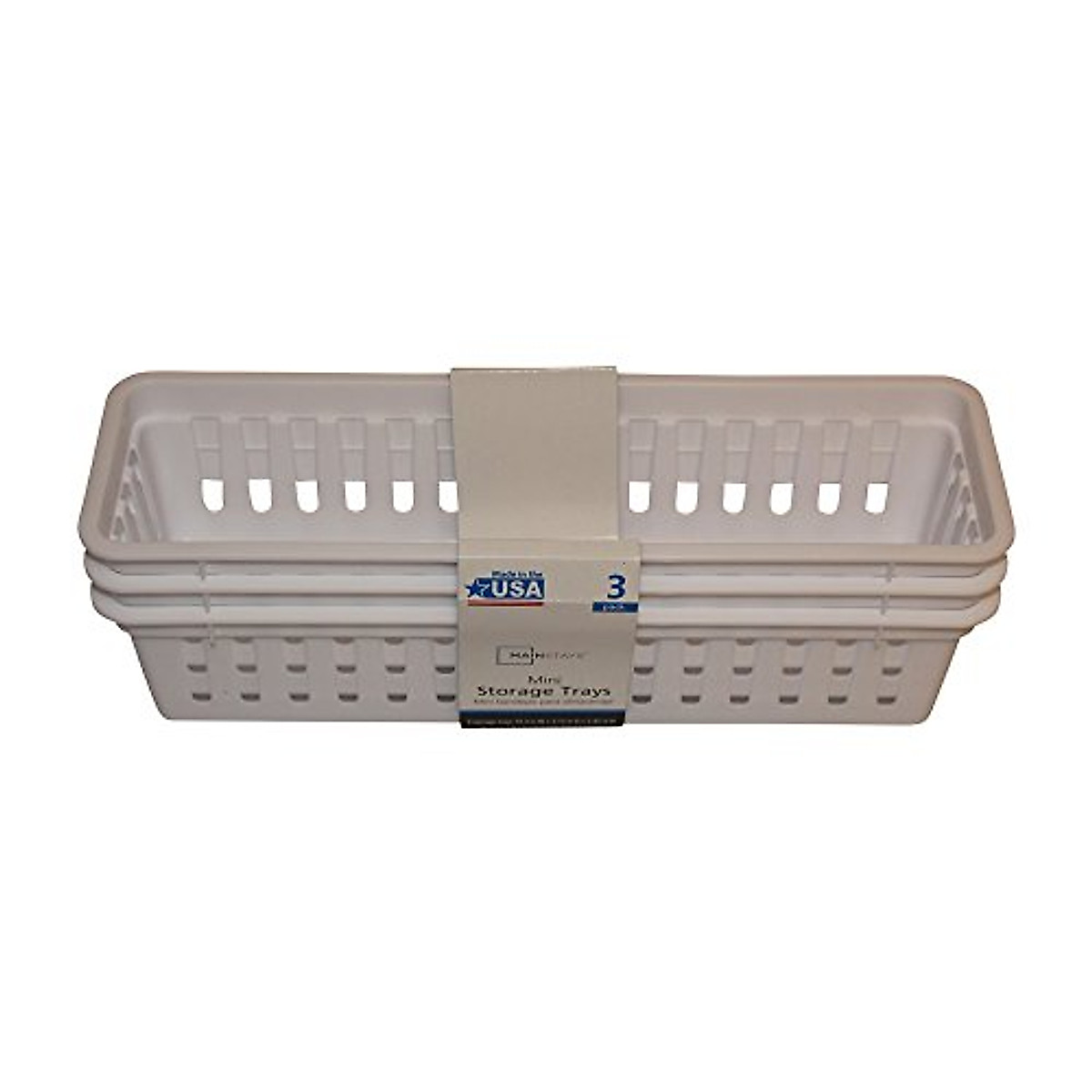 Mini Storage Trays Bin Bundle- Basic Square 3pk, Slim Plastic Storage Trays Basket 3pks, Rectangular 2pk -White