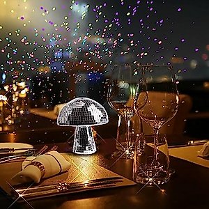 Mushroom Disco Ball Creative Silver Freestanding Mushroom Shape Disco Ball,Reflective Sliver Mirror Glitter Lights for Party , Bedroom,Stage props,dining Table and Home Art Decor (4 inch -siliver)