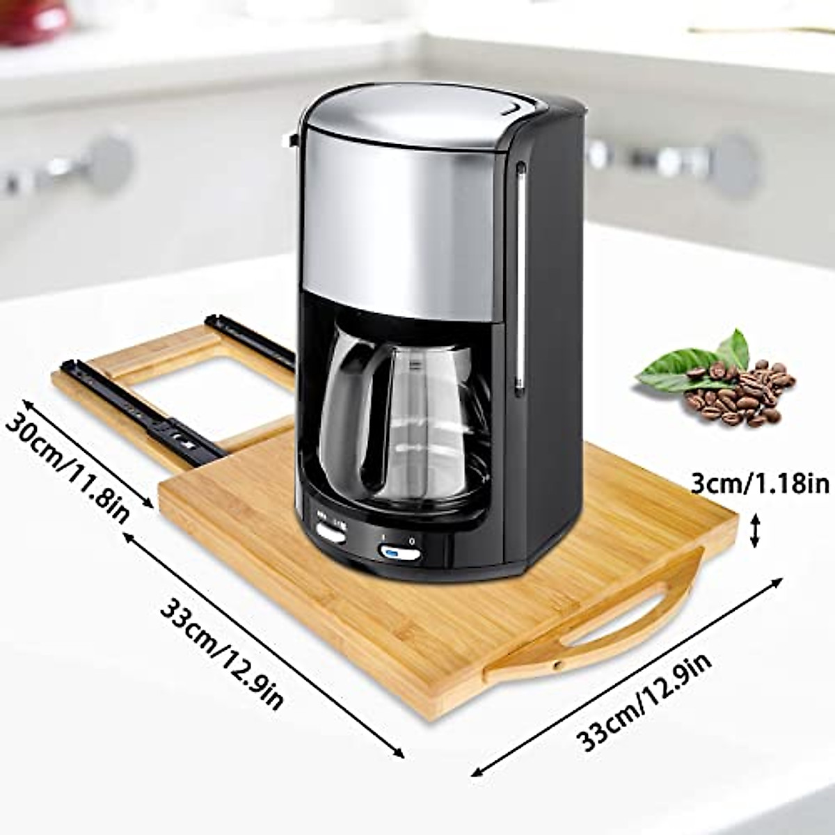 Bamboo Kitchen Appliances Slider,Save Counter Space,Underneath Cabinet Countertop Appliance Sliding Tray for Heavy Espresso Coffee Maker Pot K-Pod Holder Toaster Blender Air Fryer Stand Mixer