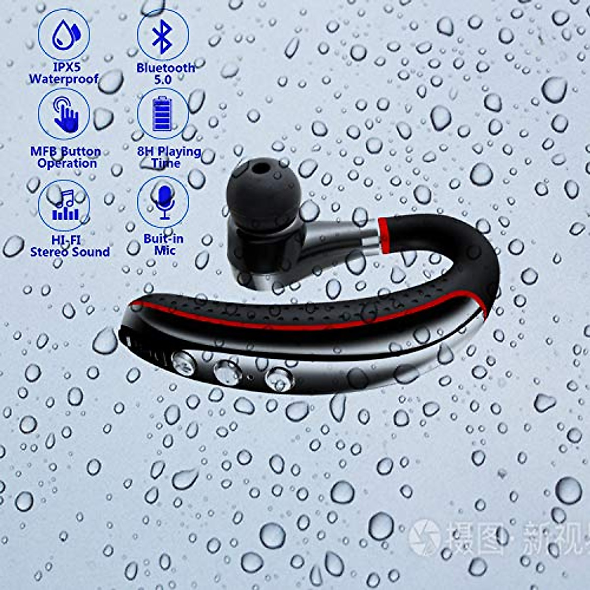 Bluetooth Headset V5.0,Wireless Bluetooth Earpiece with Noise Canceling Mic for Cell Phone,Ultralight Business Earphone for Driving/Trucker/Office,Sweatproof Headset for Android/iPhone/Smartphone