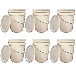5 Gallon Bucket with Lid - Commercial Grade, Food Safe, BPA Free Pail 6 PCS Pack (White, 6 with lid) Great for All Purpose Usage. Great Value in Bulk.