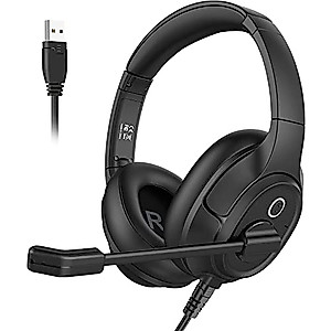 Headset with Microphone for PC, USB Computer Headsets AI-Powered Environmental Noise Cancelling Headphone with Busylight, Mic Mute Boom & Volume Control, Wired Over-Ear Headset for Laptop/Work/Office