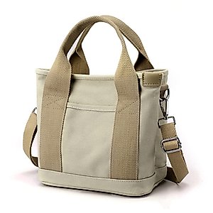 Large Capacity Multi-Pocket Handbag Japanese Handmade Tote Bag with Zipper Tote Purses Crossbody Bag Canvas Handbag for Women (A-Khaki)