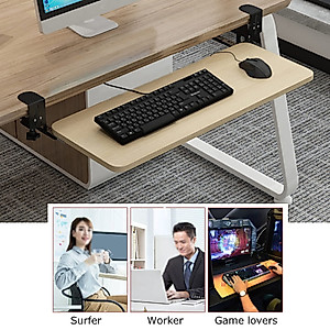 QULACO Under Desk Wooden Ergonomic Keyboard Tray - Under Desk Sliding Keyboard Platform, Sturdy, Comfort, Desk Wrist Rests Extender 52/65x25cm