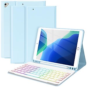 MORECOO for iPad 9th Generation Case with Keyboard, 7 Color Backlit Wireless Keyboard with Pencil Holder for 10.2 inch iPad 8th / 7th, for iPad Pro 10.5 inch 2017, for iPad Air 3rd Gen (Light Blue)