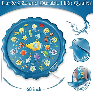 Winique Splash Pad, Sprinkler for Kids, Wading Pool for Toddlers, 68" Inflatable Outdoor Summer Toys for Babies, Gifts for 3 4 5 6 7 8 9 Year Old Boys Girls (Blue)