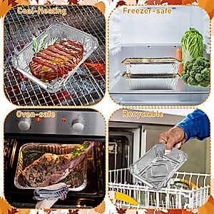 Thanksgiving Leftover Containers, 48 Pcs Thanksgiving Disposable Tin Foil Food Containers with Lids Aluminum To Go Storage Pans Foil Trays for Fall Party Supplies Thanksgiving Party Favors