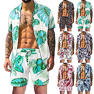 DUOWEI Long Suit Jacket for Men Men Spring Summer Suit Casual Beach Tropical Casual Button Down Short Men Costume Tuxedo Green