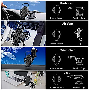 Qidoe Phone Mount for Car, Car Phone Holder Mount Universal Hands-Free 4 in 1 Cell Phone Holder for Car Dashboard/Air Vent/Desk/Windshield Car Phone Mount for All Smartphones Even with Thick Case