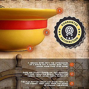 Anime One Piece Ramen Bowl Set with Chopsticks - Luffy Straw Hat Design for Noodles, Udon, Snacks, and More - One Piece Gift for Anime Fans and Christmas - Ceramic