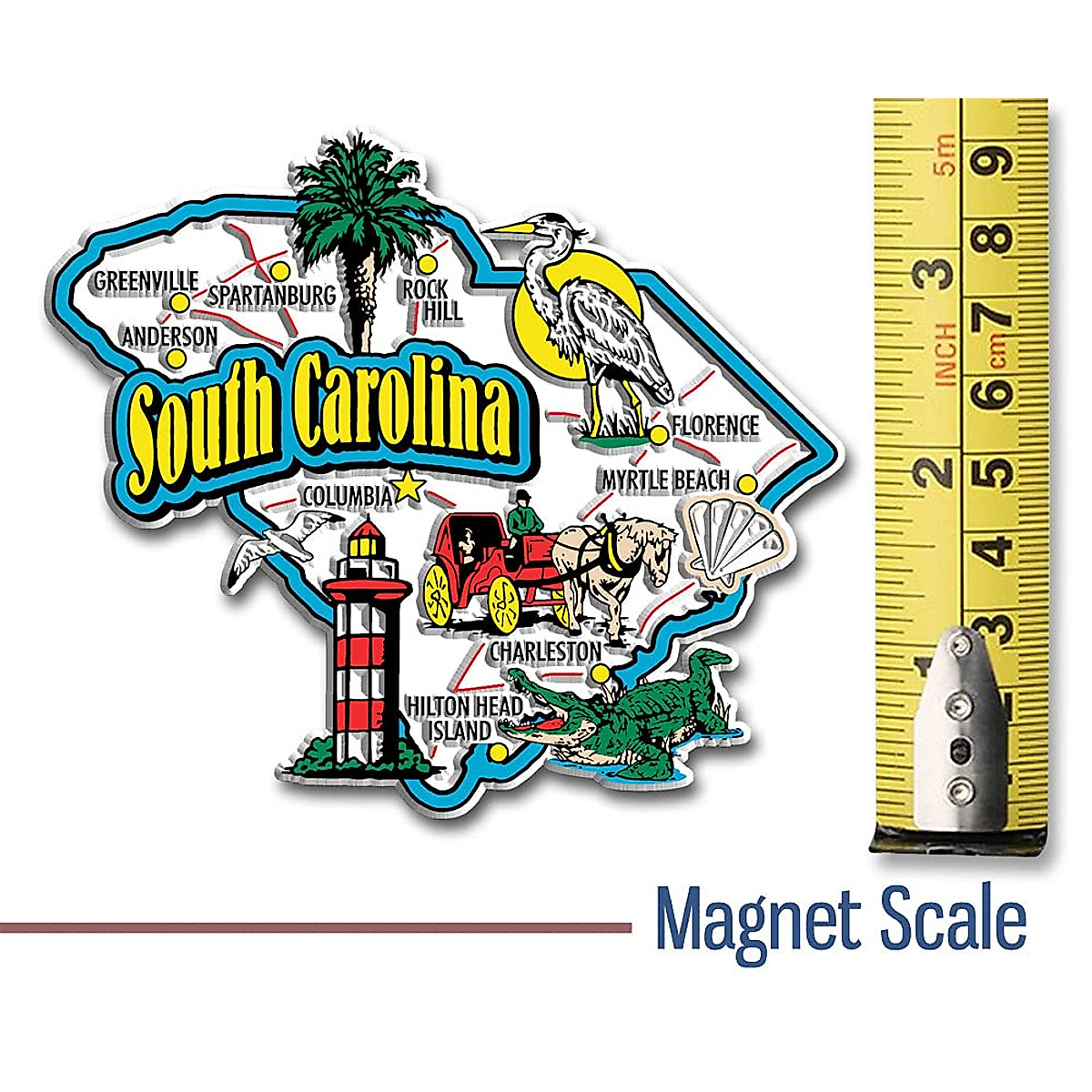 South Carolina Jumbo State Magnet by Classic Magnets, 4.1" x 3.6", Collectible Souvenirs Made in The USA