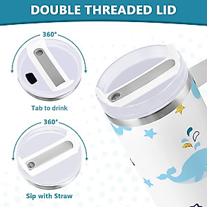 Burbuja Cute Blue Whales 40oz Insulated Tumblers with Handle and Straw Lid, Double Wall Stainless Steel Travel Mug Leak-Proof, BPA Free, Gift for Mom Dad