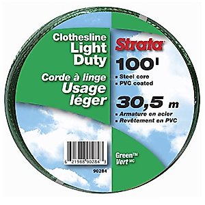 Strata 100 Feet Clothesline Outdoor Heavy Duty Galvanized Wire Steel Cable, Green PVC Coating - Clothes Line Wires for Outside Laundry Drying