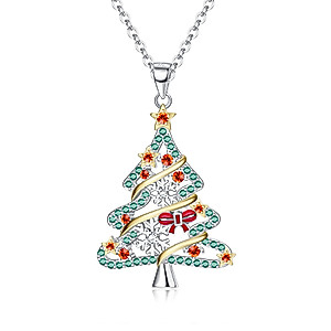 MUSECLOUD Christmas Necklace 925 Sterling Silver Christmas Tree Necklace For Women White Gold Plated Christmas Tree Pendant Christmas Jewelry Gift (Silver)
