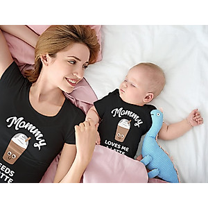 Mommy Needs a Latte Funny Mom and Baby Matching Outfits Gifts for New Moms Mothers Day Mother & Daughter Son Shirts Women's Black Large/Baby Black 6M (3-6M)