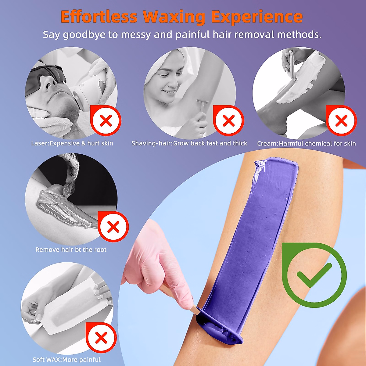 BLITZWAX Wax Beads for Hair Removal - 1lb Lavender Hard Wax Beads Coarse Hair Formula - Painless Wax for Sensitive Skin, Face, Eyebrow, Full Body, Bikini - At-Home Waxing Beads for Women Men