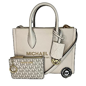 Michael Kors Mirella Small Shopper Top Zip Bag bundled SM TZ Coinpouch Purse Hook (LT Cream Multi/Vanilla PVC)