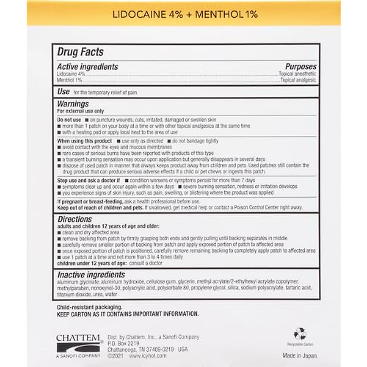 Icy Hot Max Strength Lidocaine Pain Relief Patch (5 Count) Penetrates for Fast, Targeted Relief