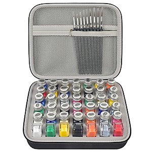 Model Paint Storage Case Compatible with Testors Paint Set, Paints Organizer Carrying Bag Holds Bottles with 9 Fine Detail Miniatures Paint Brushes, Enamel Paint Container (Grey, Medium)