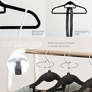 SPORWLIK Premium Velvet Hangers with Tie Bar, Suit Hangers Non-Slip Space Saving Coat Hanger Ultra Thin，Clothes Hangers 360° Swivel Hook for Suit, Shirt Dress & Trouser (Pack of 50)