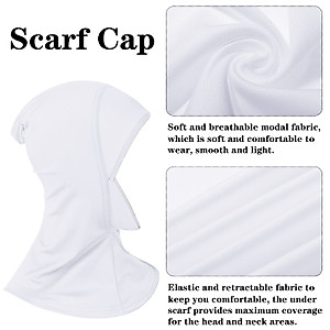 2 Pieces Modal Hijab Cap Adjustable Muslim Stretchy Turban Full Cover Shawl Cap Full Neck Coverage for Lady (White)