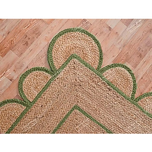 Jaipur Weaver Group Natural Jute Scalloped Area Rug Scallop Braided Boho Rugs Handwoven Bohemian Rug for Farmhouse & Home Decor (Green-4'x6'), BD2-GRN-4'x6'